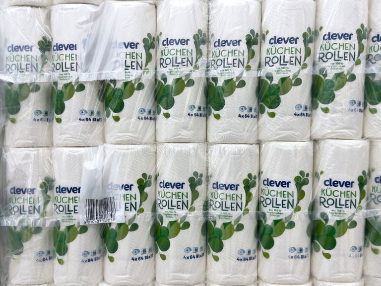 Stacked Kitchen Paper Rolls with Green Leaf Design Editorial Stock ...