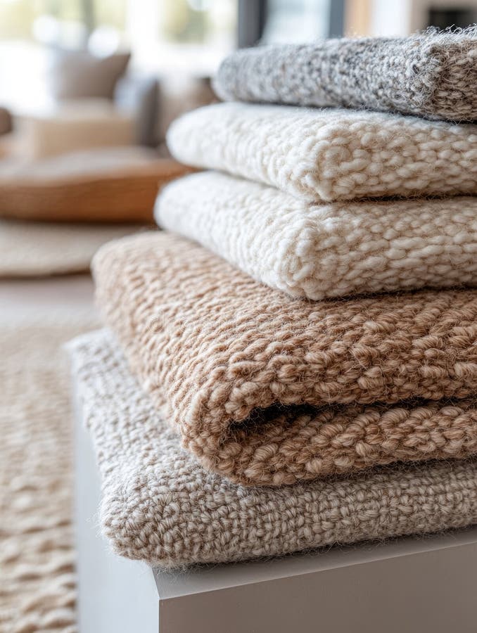 Stacked Knitted Blankets Table Cozy Living Room Stock Photos - Free ...