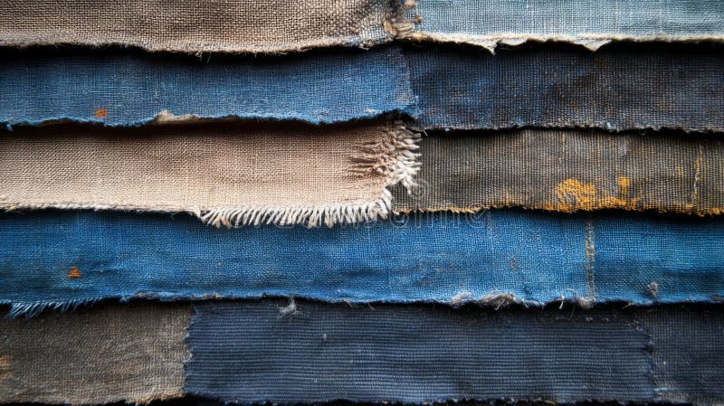 Stacked Layers of Frayed Fabric in Various Blue and Brown Hues Stock ...