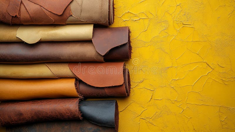 Stacked Leather Rolls on a Textured Yellow Surface. Stock Photo - Image ...