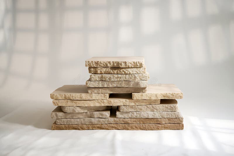 Stacked Light Beige Stone Slabs on White Surface Stock Illustration ...
