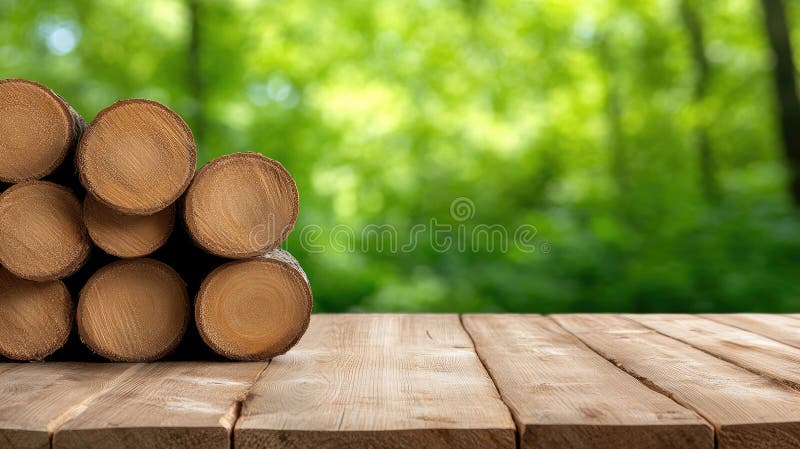 Stacked Log Trunks Stand Tall in a Tranquil Forest, Bathed in Warm ...