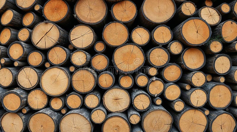 Stacked Logs Creating a Textured Wooden Background Stock Illustration ...