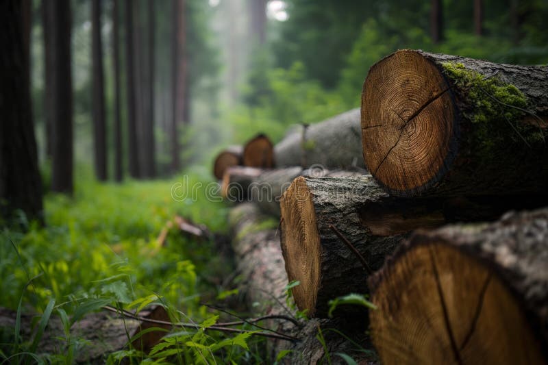 Stacked Logs with Detailed Tree Rings in Forest Stock Illustration ...