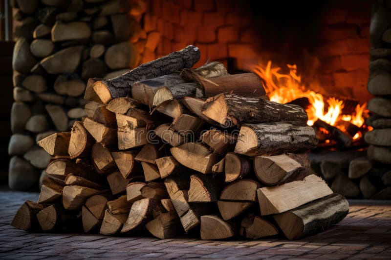 Stacked Logs of Firewood by the Fireplace Stock Illustration ...