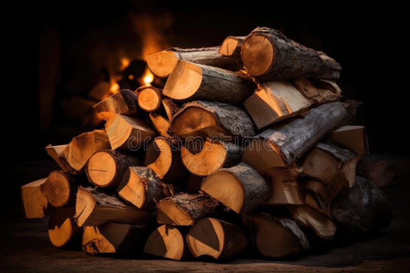 Stacked Logs of Firewood by the Fireplace Stock Illustration ...