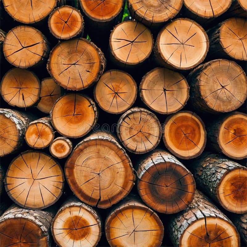Stacked Logs in a Forest with Greenery in the Background, Forest Damage ...