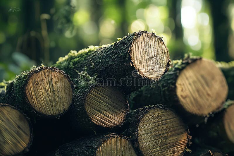 Stacked Logs in a Forest. Logging Industry. Ai Generative Stock Image ...