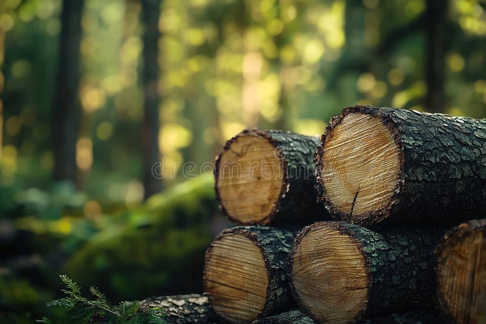 Stacked Logs in a Forest. Logging Industry. Ai Generative Stock Photo ...