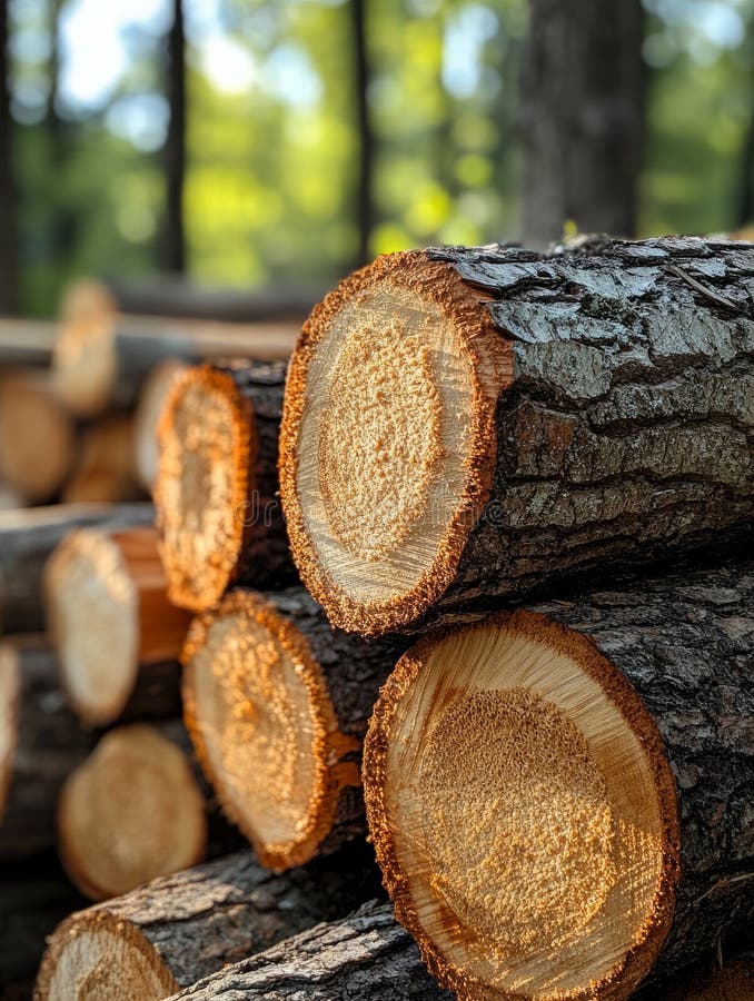 Stacked Logs in a Forest, Ready for Processing. Stock Photo - Image of ...