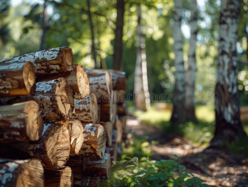 Stacked Logs in a Forest Setting a Source of Timber and Forest Products ...