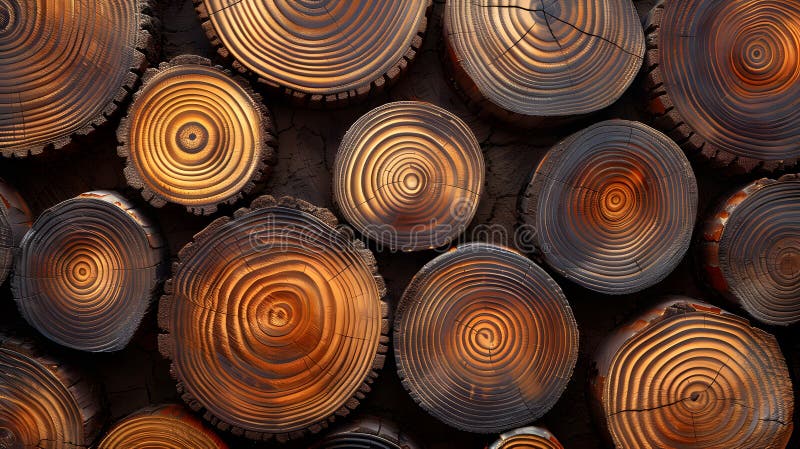 Stacked Logs Form a Circle, Closeup Pattern Resembling a Peach Baking ...