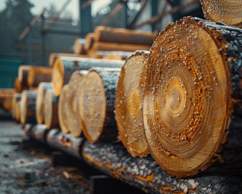 Stacked Logs at a Sawmill a Close-Up View of Timber Stock Ready for ...