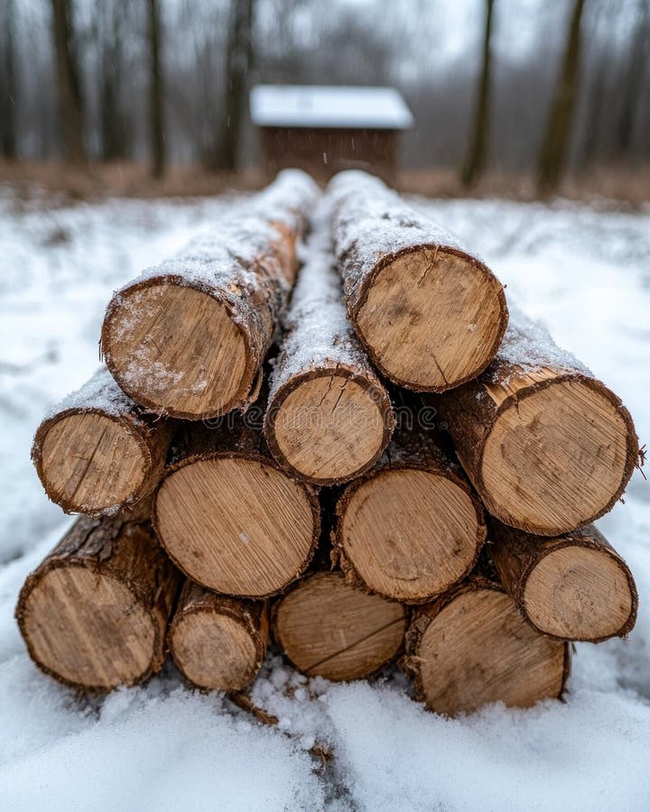 Stacked Logs in Snowy Forest Stock Illustration - Illustration of ...