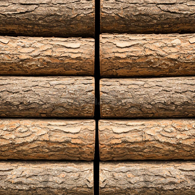 Stacked Logs with Visible Bark Texture Form a Horizontal Pattern. Stock ...