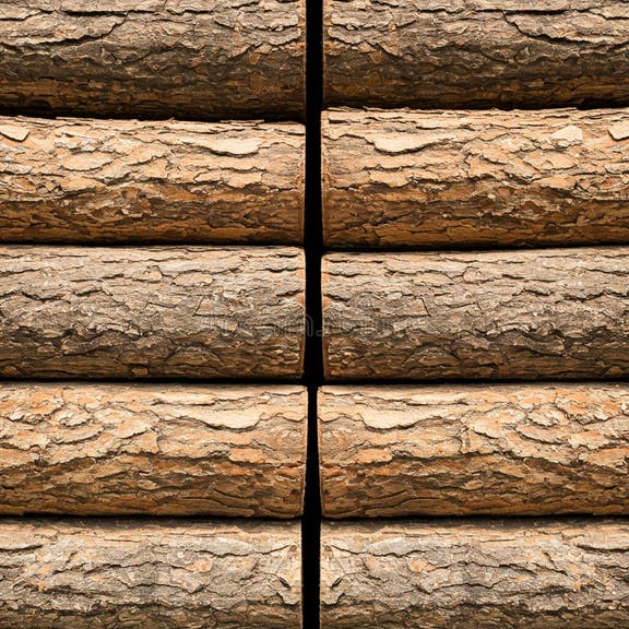 Stacked Logs with Visible Bark Texture Form a Horizontal Pattern. Stock ...