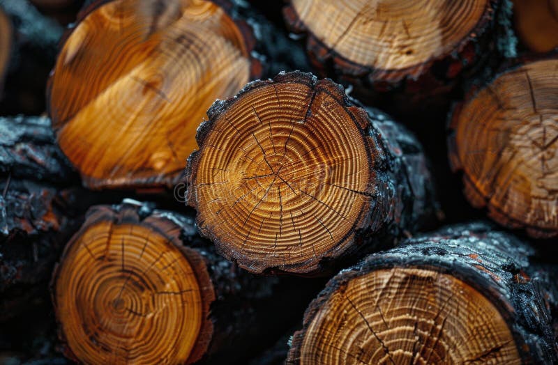 Closeup View of Stacked Logs with Visible Growth Rings Stock Photo ...