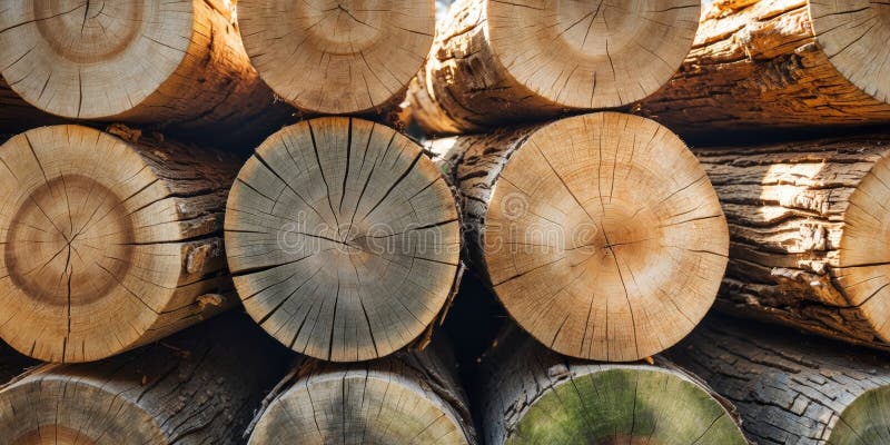 Stacked Logs with Visible Tree Rings in Sunlight Stock Photo - Image of ...