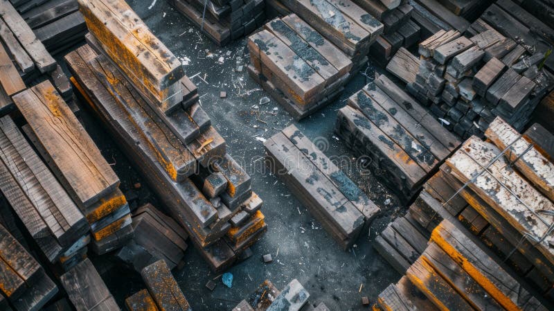 Stacked Lumber in a Construction Site Stock Image - Image of beams ...
