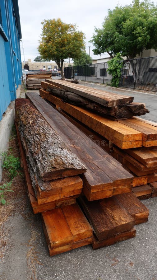 Stacked Lumber and Timbers in a Yard Waiting for Construction Projects ...