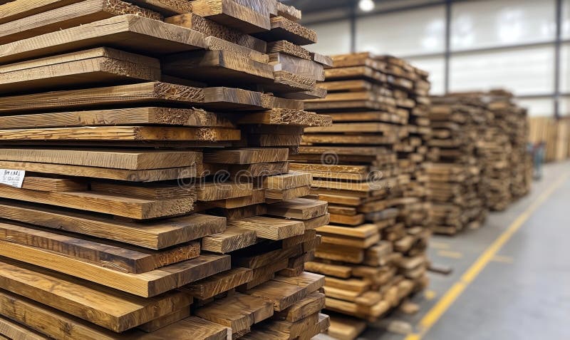 Stacked Lumber Warehouse Showcasing Various Types Wood Construction ...
