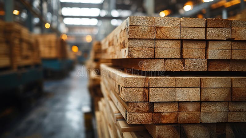 Stacked Lumber in a Wood Processing Factory Stock Illustration ...