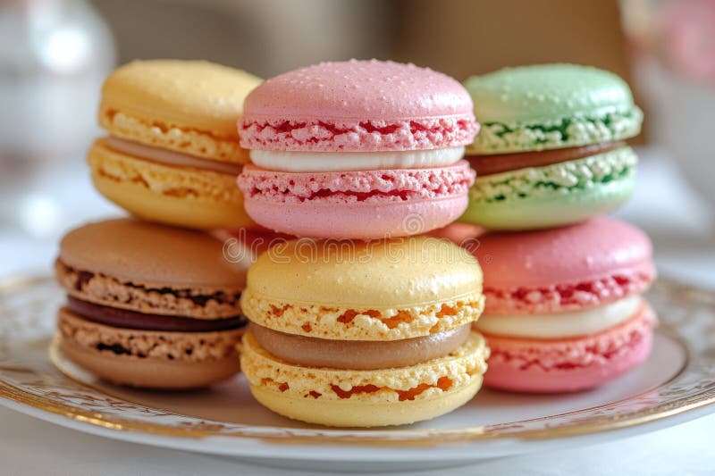 Stacked Macarons with Various Flavors and Colors, Creating a Visually ...