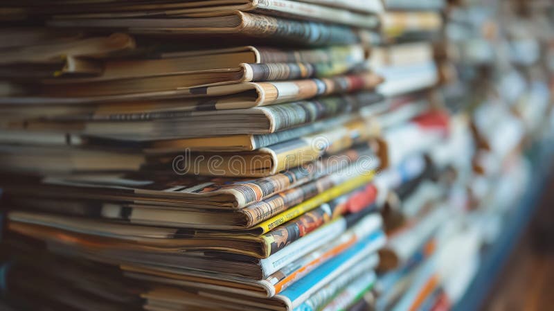 Stacked magazines close-up stock illustration. Illustration of press ...
