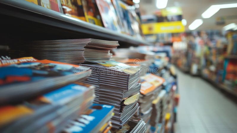 Stacked Magazines in a Store Aisle Stock Illustration - Illustration of ...