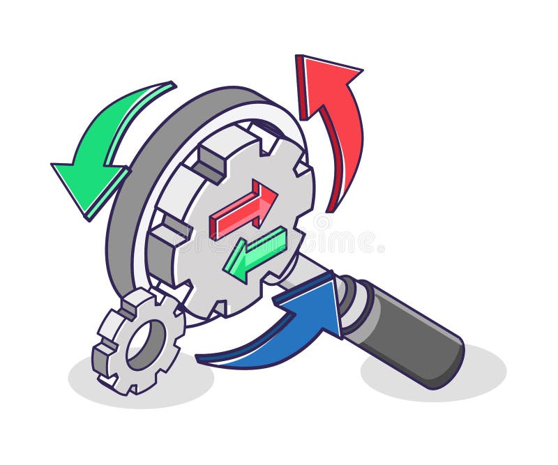 Stacked Magnifying Glass with Gear Symbol Solution Process Stock ...