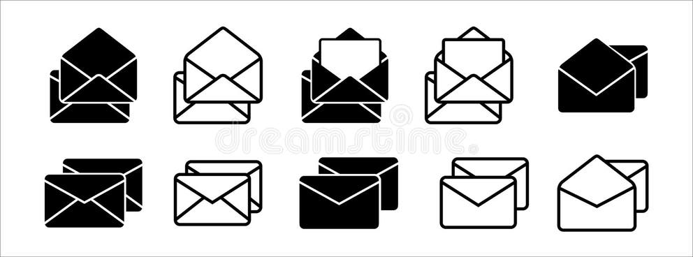 Stacked Message Mail Envelope Vector Icon Set. Basic Flat Design Stack ...