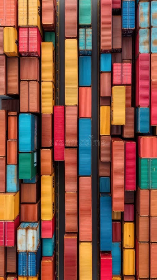 Stacked Metal Containers Present Colorful Texture from Above. Rows of ...