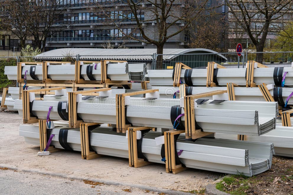 Stacked Metal Tin Profiles at a Construction Site. Stock Image - Image ...
