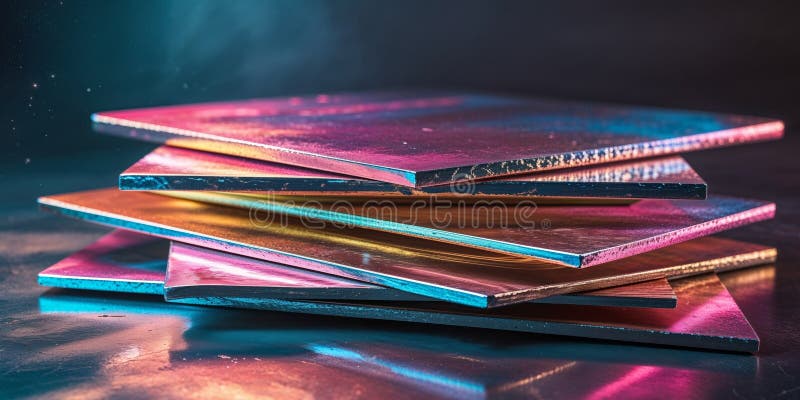 Stacked Metallic Sheets Displaying Reflective Surface. Stock Image ...