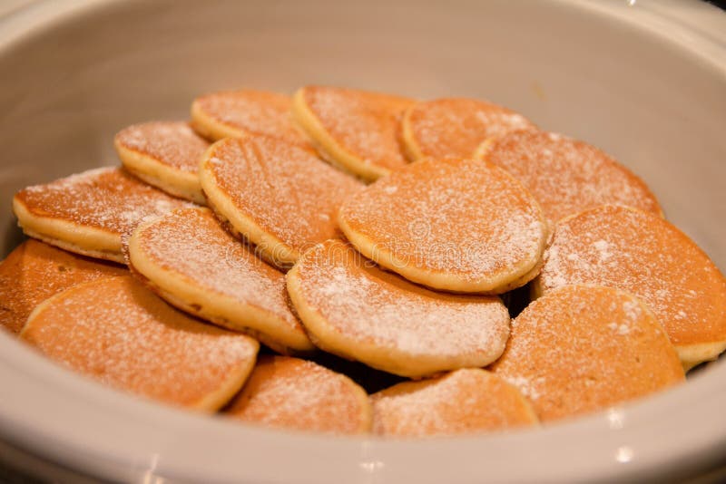 Stacked of Mini Pancakes on a Breakfast Buffet Stock Photo - Image of ...