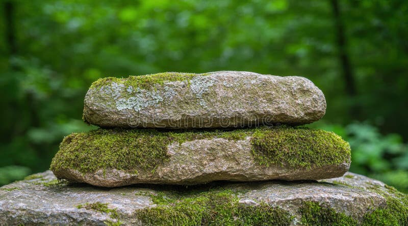 Stacked Moss-covered Rocks in a Lush Forest Stock Illustration ...