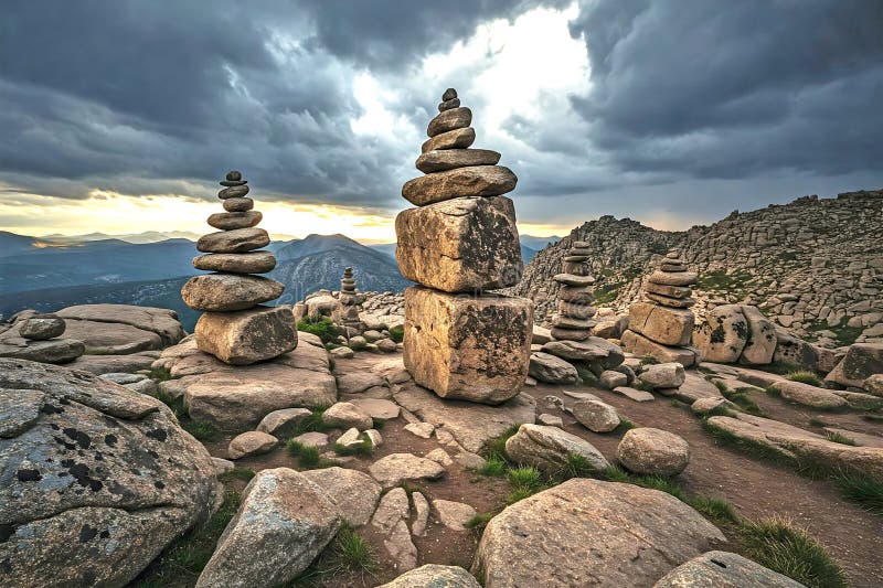 Stacked Mountain Boulders stock illustration. Illustration of mystical ...