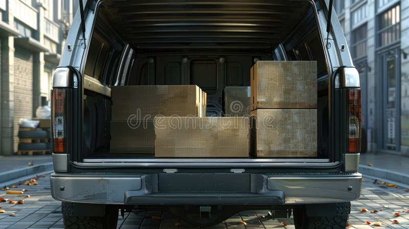 Stacked Moving Boxes in Car Trunk, Delivery Service, Cargo ...
