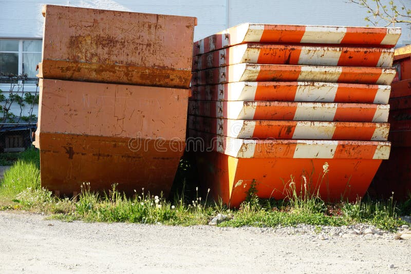 Stacked Multi-stack-skip Construction Containers in Red and White Stock ...