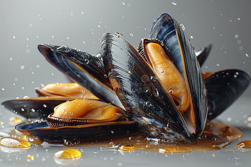 Stacked Mussels on a Table, Ready To Be Cooked in Liquid Stock Image ...