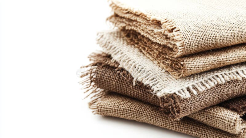 Stacked Natural Burlap Fabric in Various Shades of Brown and Beige ...