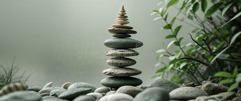 Stacked Natural Circular Objects with Greenery. Stock Image - Image of ...