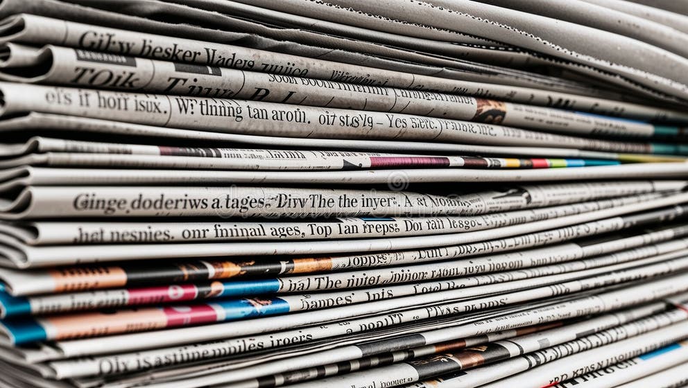 Stacked Newspapers with Visible, Varied Headlines and Colors Stock ...