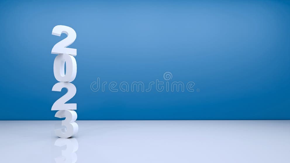 2023 Stacked Numbers on White Surface Blue Background 3d Illustration ...