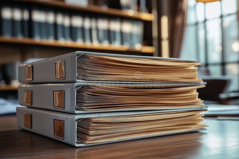 Stacked Office Binders Filled with Documents in a Workplace Stock ...