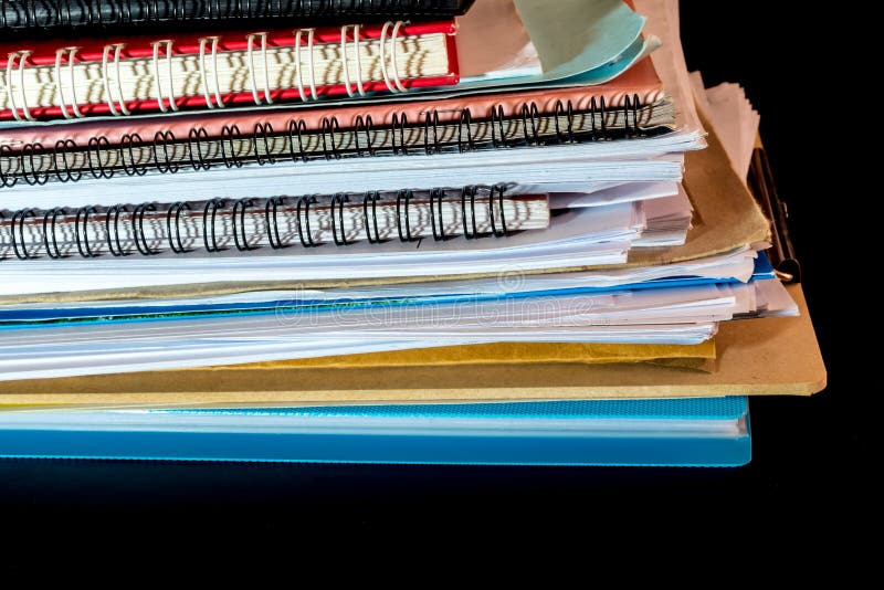 Stacked of Office Documents Paper in the Black Background Stock Image ...