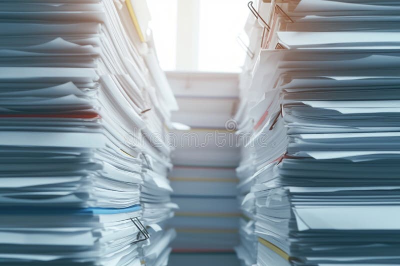 Stacked Office Documents Secured by Paper Clip, Extreme Close Up Stock ...