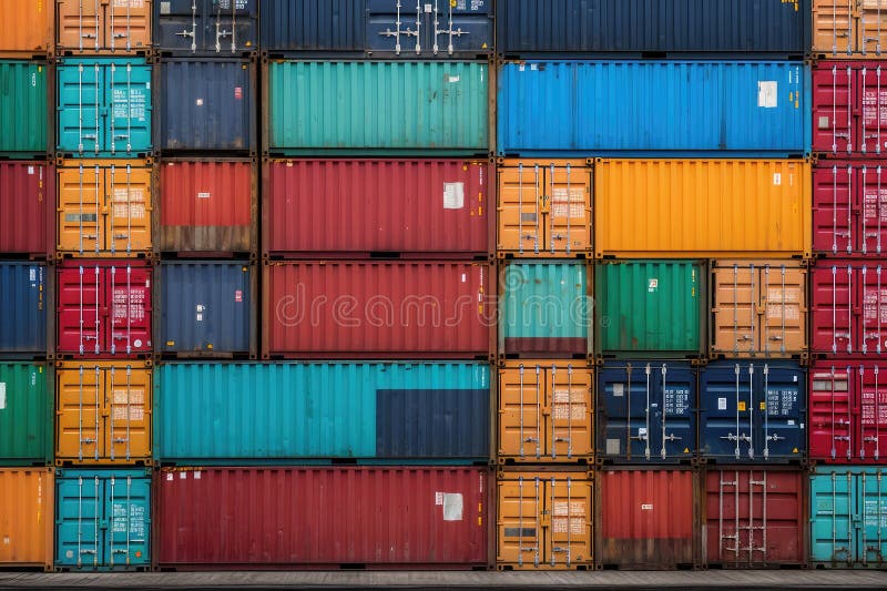 Stacked Old Colored Cargo Containers in Port, Abstract Business ...