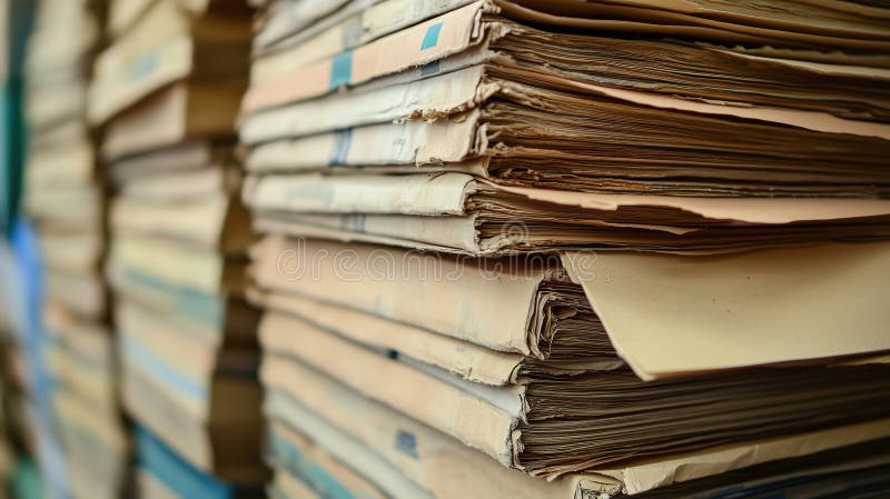 Stacked Old Documents, Papers, and Files in Cluttered Archives ...