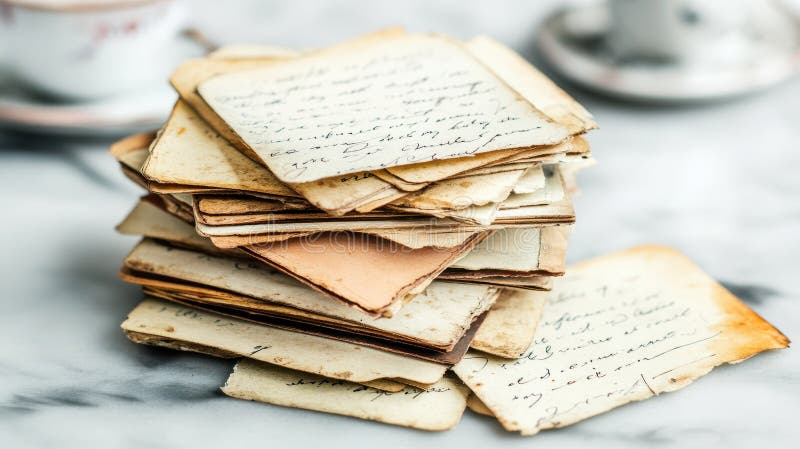 Stacked Old Letters with Coffee Cup, Vintage Look Stock Image - Image ...